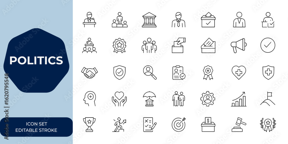 politics icons set. Editable stroke linear vector illustration. Career ...