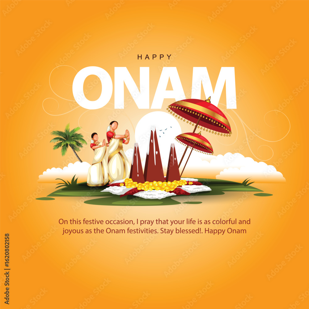 Kerala festival happy Onam, use for poster, leaflet , banner. abstract ...