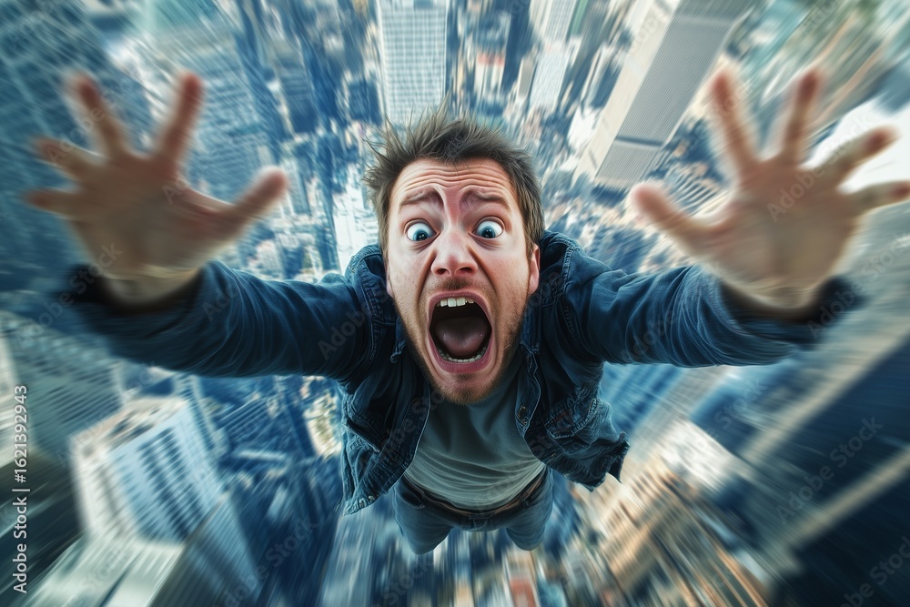 Fear of Heights and Vertigo represented by terrified man falling from ...
