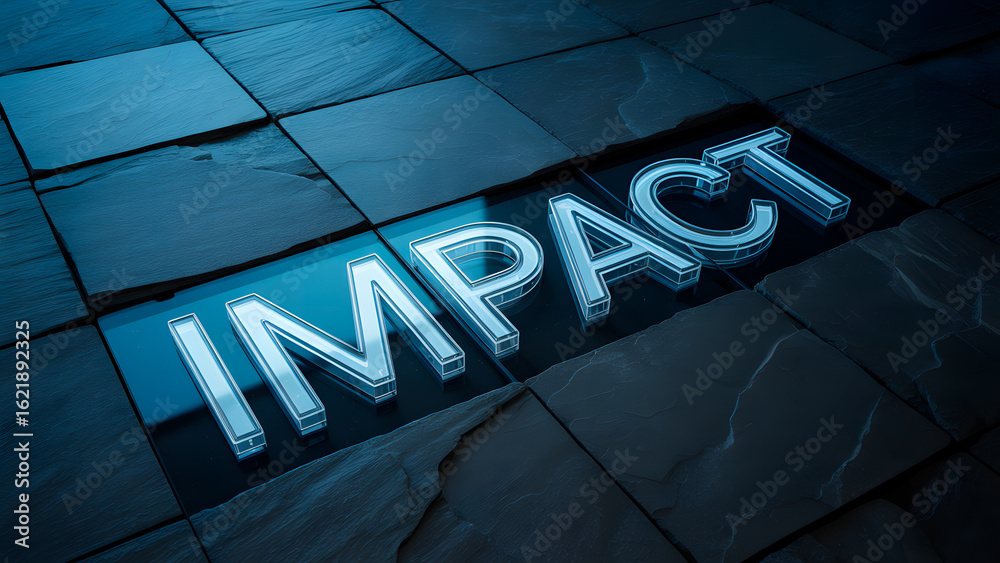 Glowing word impact, symbol of powerful change on stone tiled ...