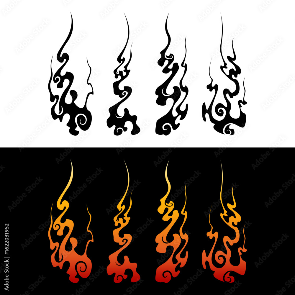 Traditional Japanese Style Fire flame ignite collection set vector clip ...