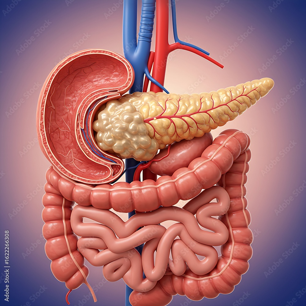 Foto de Stock human pancreas and duodenum, revealing the internal ...