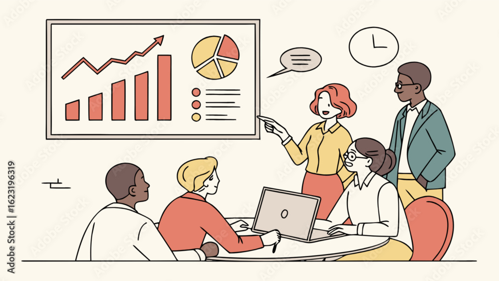 Business meeting presentation with chart and graph analysis for ...