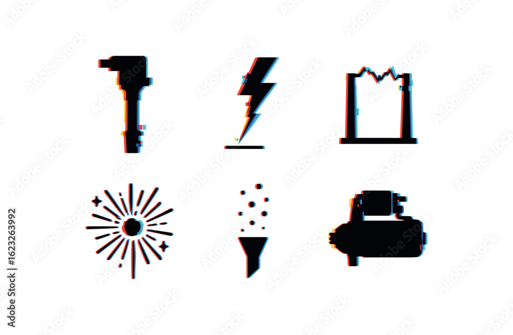 six different glitch effect illustration isolated on white backgorund ...