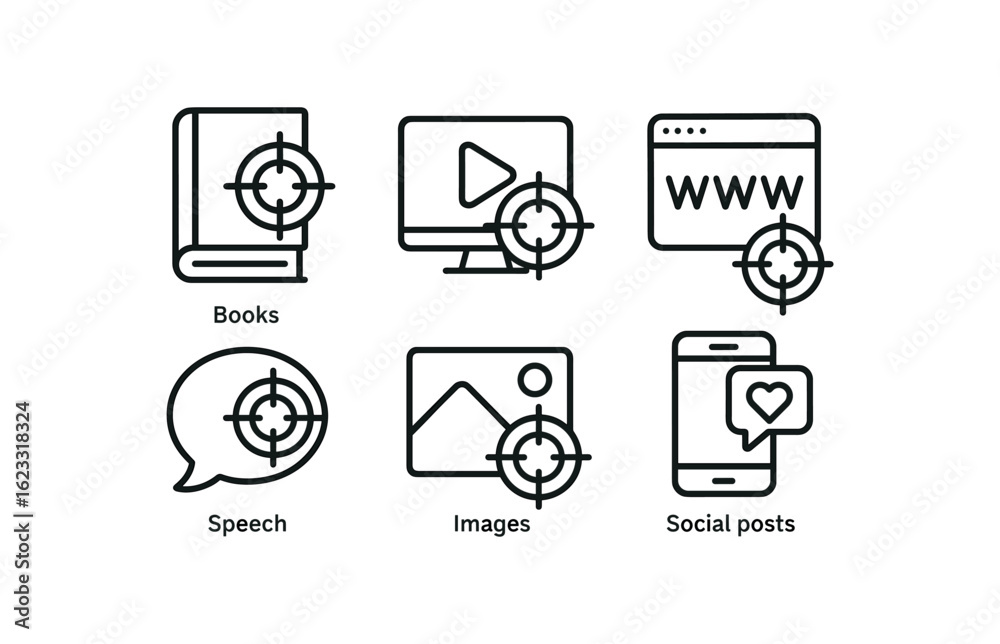 simple outline stroke icon items censorship mechanism (targets): books ...