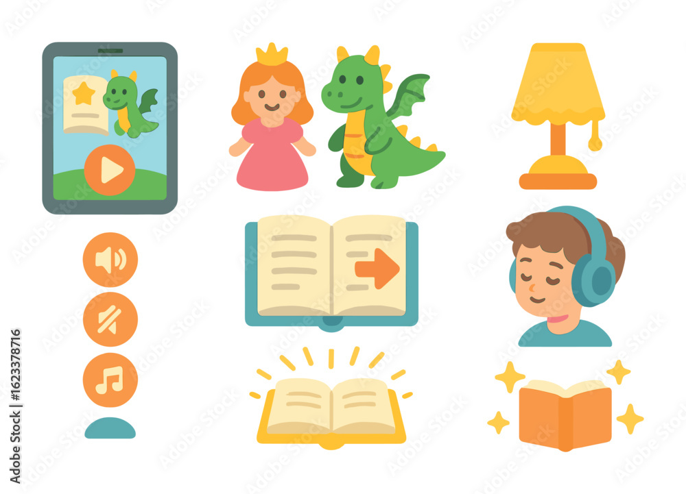 Interactive Storybook Icons. Flat vector mini-illustrations of ...