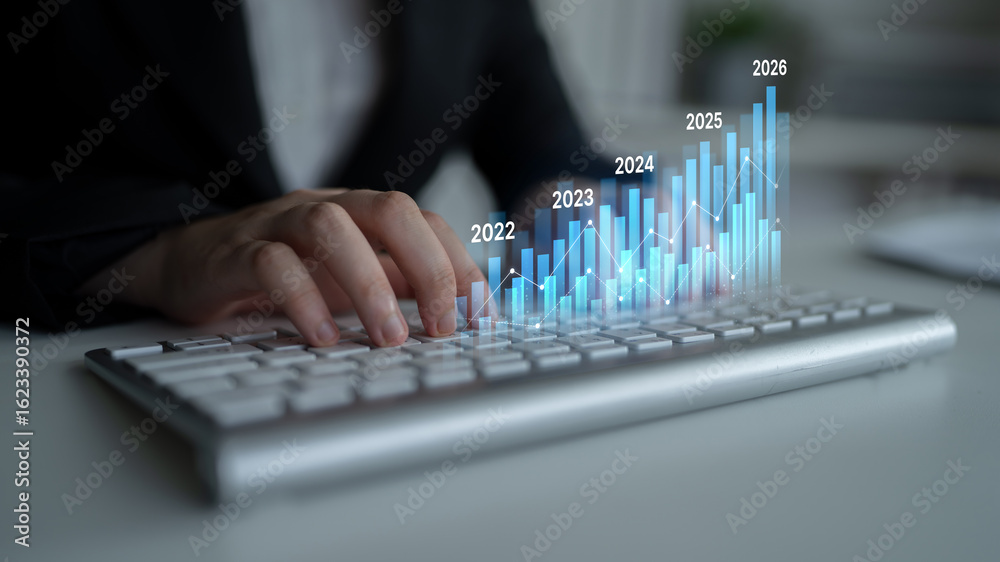 Business bar chart and line graph showing yearly business growth from ...
