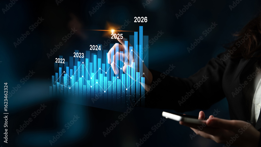 Business bar chart and line graph showing yearly business growth from ...