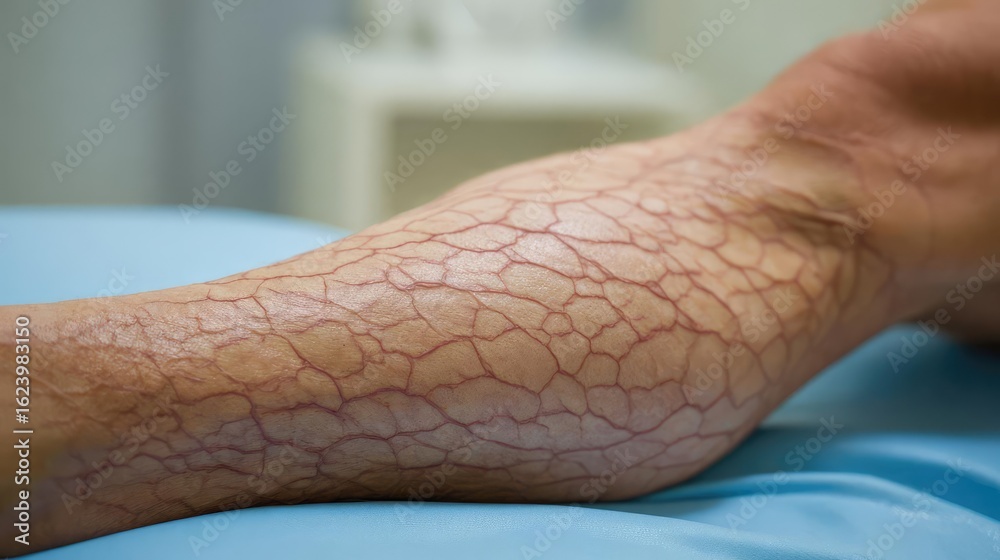 Lymphedema leg with swollen limb concept. A close-up of a dry, cracked ...