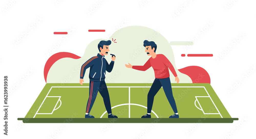 Soccer Match Argument Between Coach And Player On The Field Cartoon ...