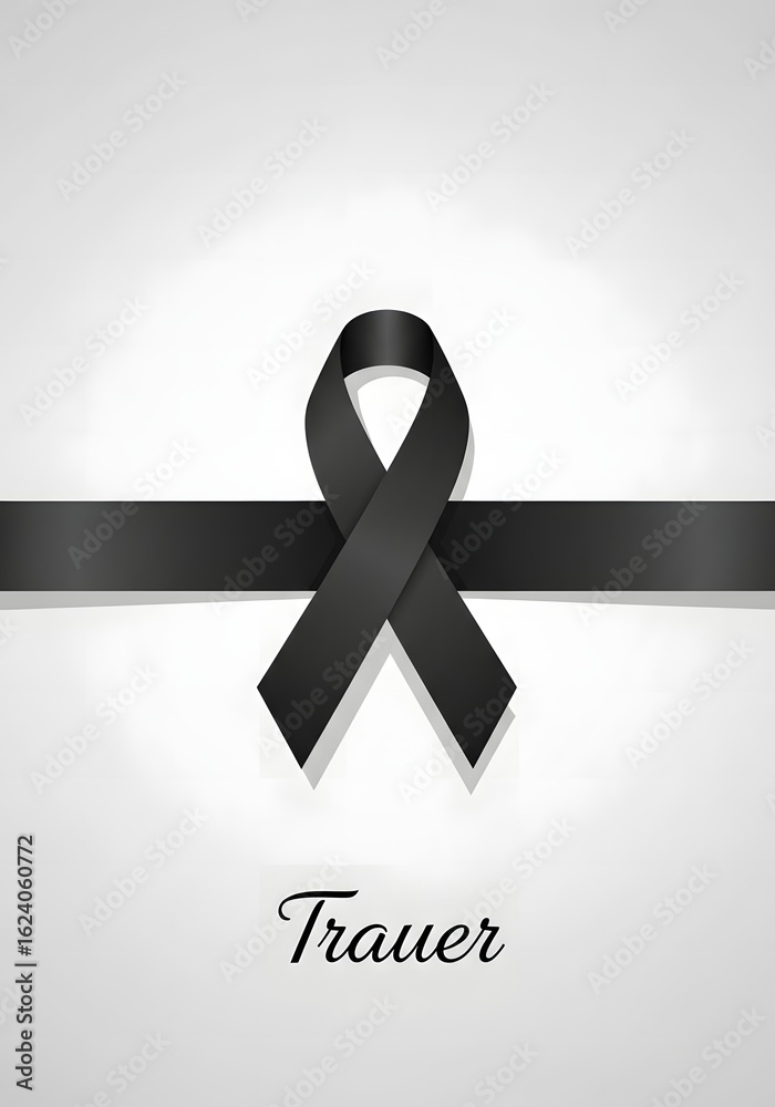A vertical black ribbon, a symbol of mourning, with the German word ...