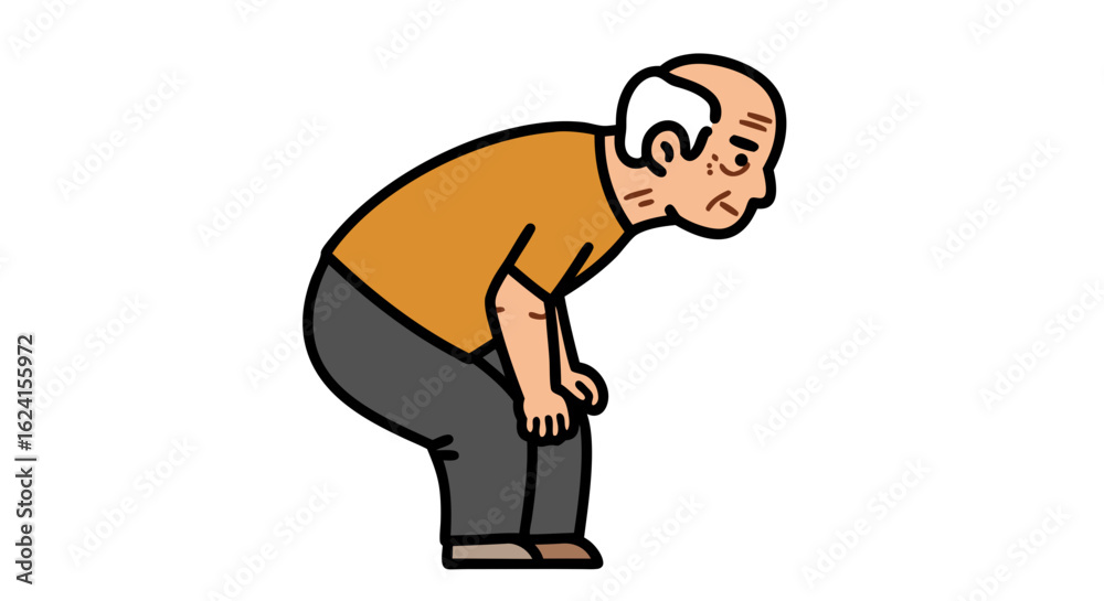 Cartoon illustration depicting an elderly man bent over, showcasing age ...