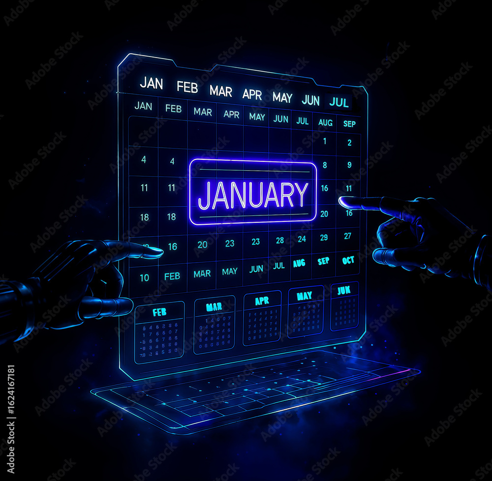 futuristic 3D holographic calendar in ultra-high definition, with ...