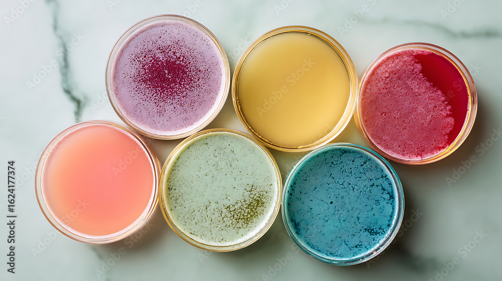 Five probiotic-rich foods in a circle, promoting gut health with ...