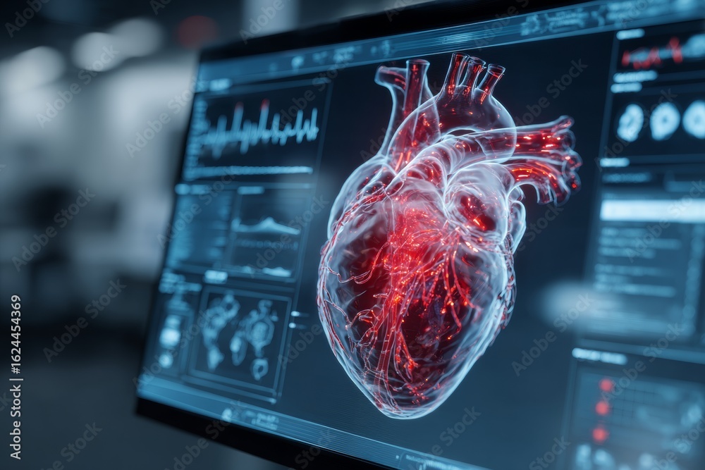 High-tech medical workstation showcases a detailed 3D model of a human ...