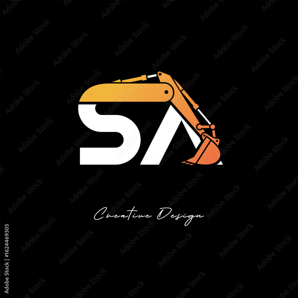 SA Excavator Arm Construction Logo - Bold Industrial Letter mark Design ...