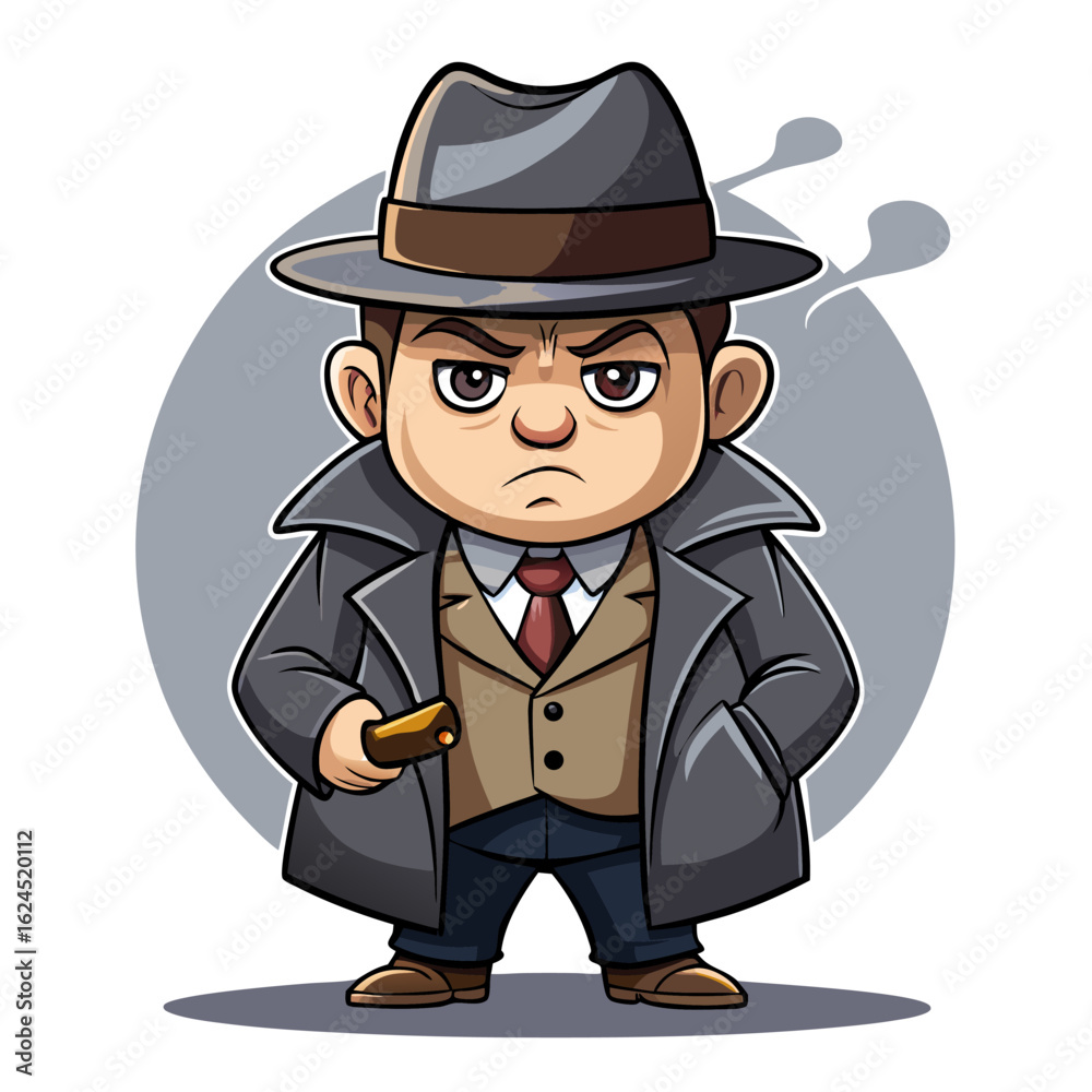 Cartoon Mobster Boy with Cigar and Fedora in Flat-Shaded Mafia-Themed ...