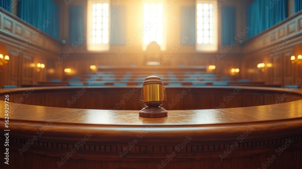 Gavel on Judge's Bench in a Courtroom: Justice, Law, and Order Stock ...