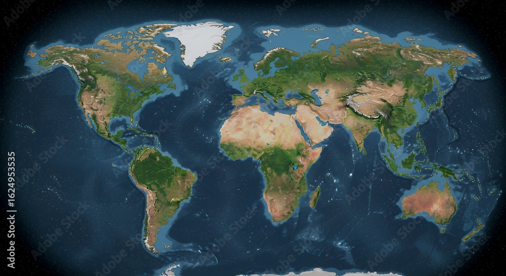 Detailed World Map with Continents and Oceans in Realistic Style Stock ...