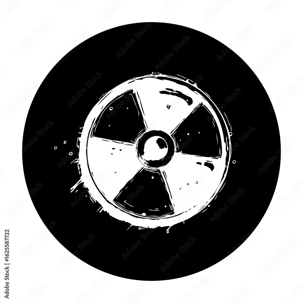Distressed radiation symbol circle black background with splatter for ...