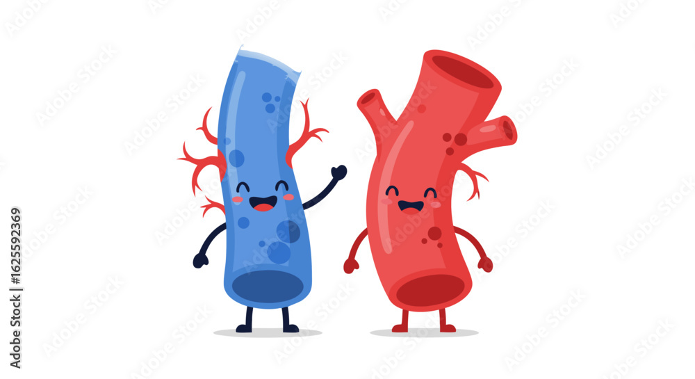 Cartoon vein and artery characters greeting each other in a ...