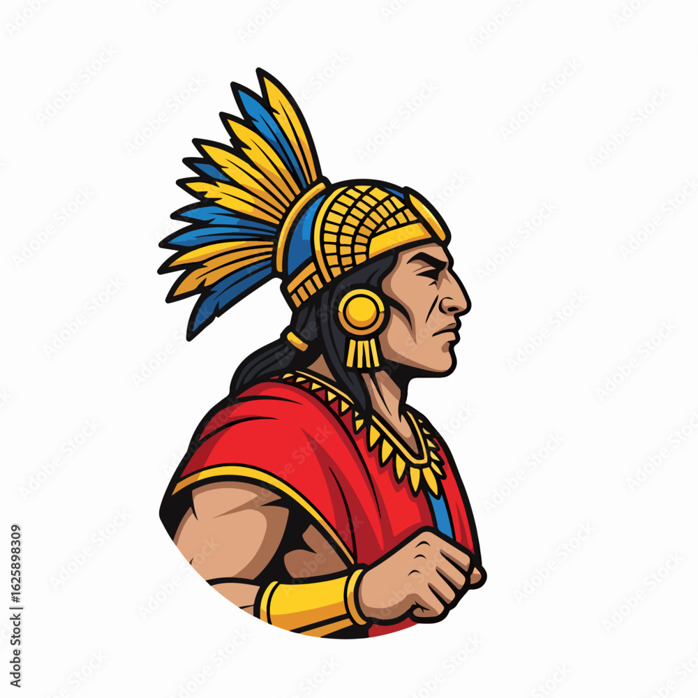 Mascot logo of an Aztec warrior with a headdress and jewelry. Mascot ...
