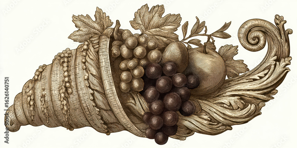 Cornucopia Horn of Plenty Outline: A stylized outline border of a ...
