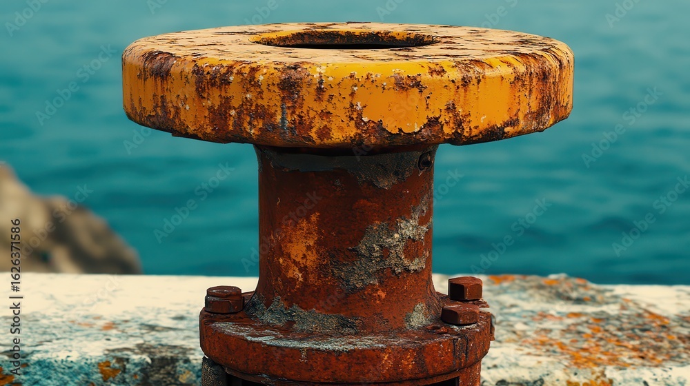 Rusty Industrial Pipe Flange on Coastal Concrete Edge by Water Stock ...