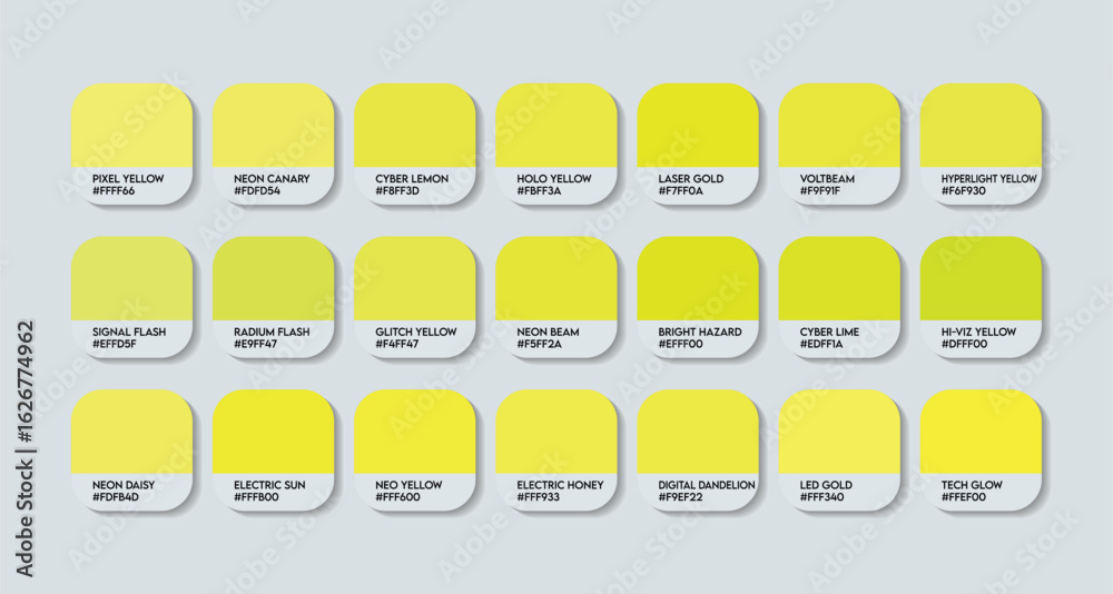 เวกเตอร์ Stock Neon Yellow Color Guide Palette with Color Names ...