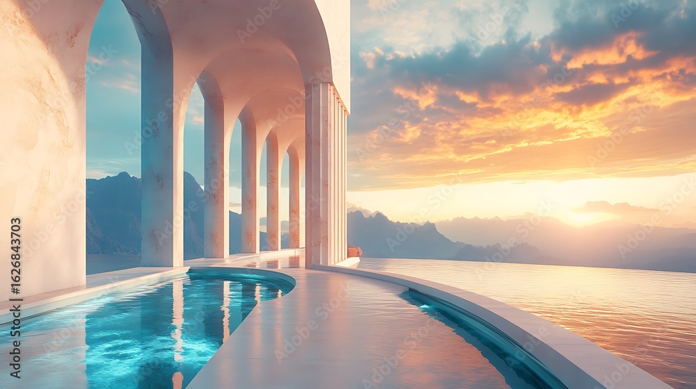 Dreamy celestial columns rising from ethereal cloud temple high ...