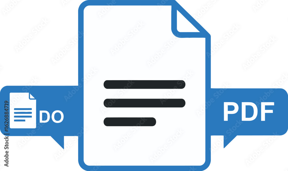 Digital document conversion from doc to pdf format with clear icons ...