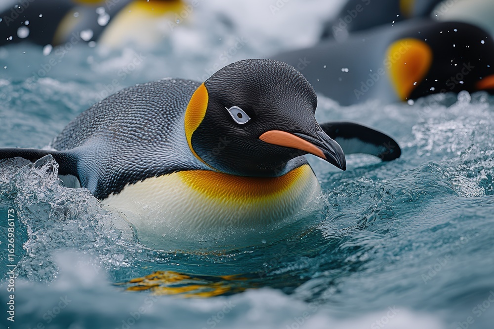 Magnificent emperor penguin swims through ocean waters of Antarctica ...