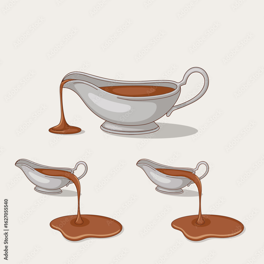 Gravy Boat Collection Showing Various Stages of Pouring Rich Brown ...