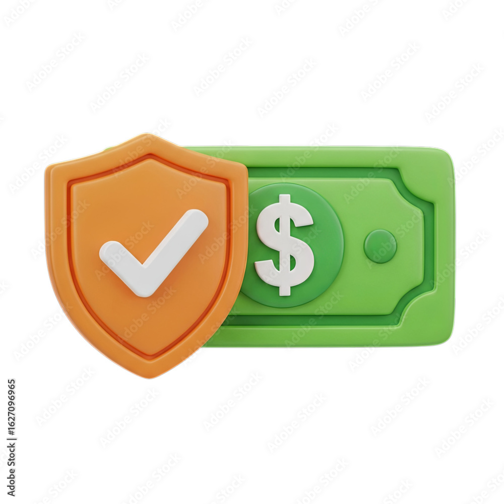 Guaranteed Money Protection: 3D Dollar Bill with Shield and Checkmark ...