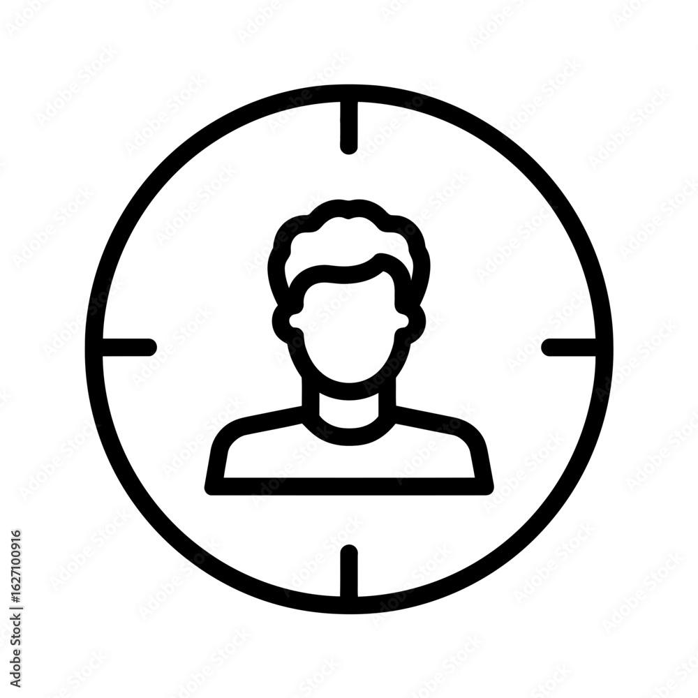 Silhouette of a person's head and shoulders inside a target reticle ...