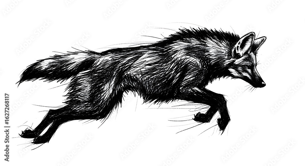 sketch of a Brazilian maned wolf lobo-guará in a powerful mid-air leap ...