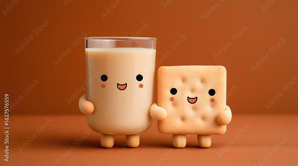Glass of Chai and Biscuit characters standing together on pastel ...