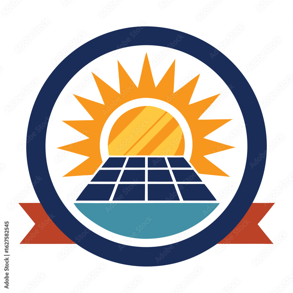 Clean solar energy badge emblem design with powered by solar text ...