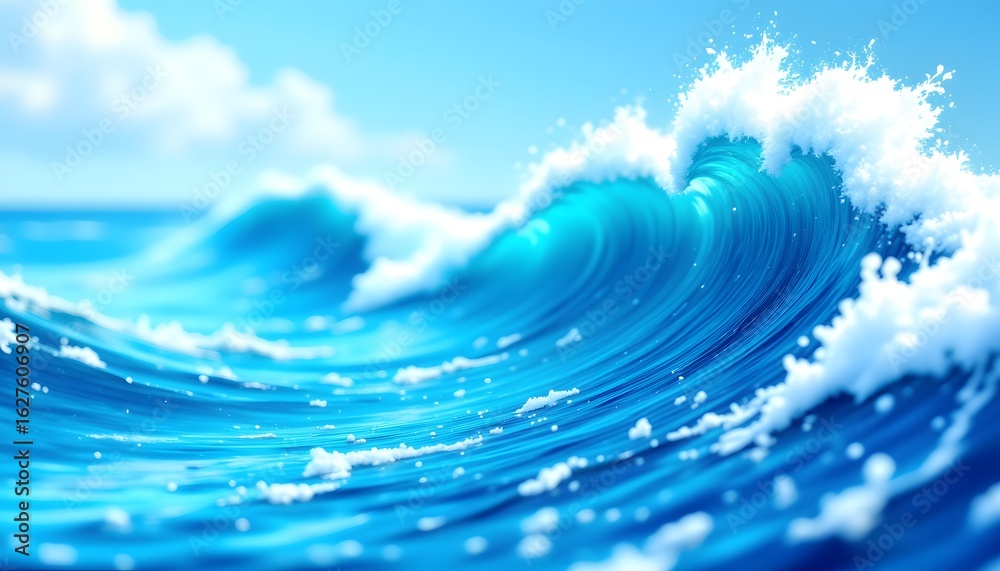 Stylized ocean waves cresting dynamically, rendered in a vibrant, cel ...