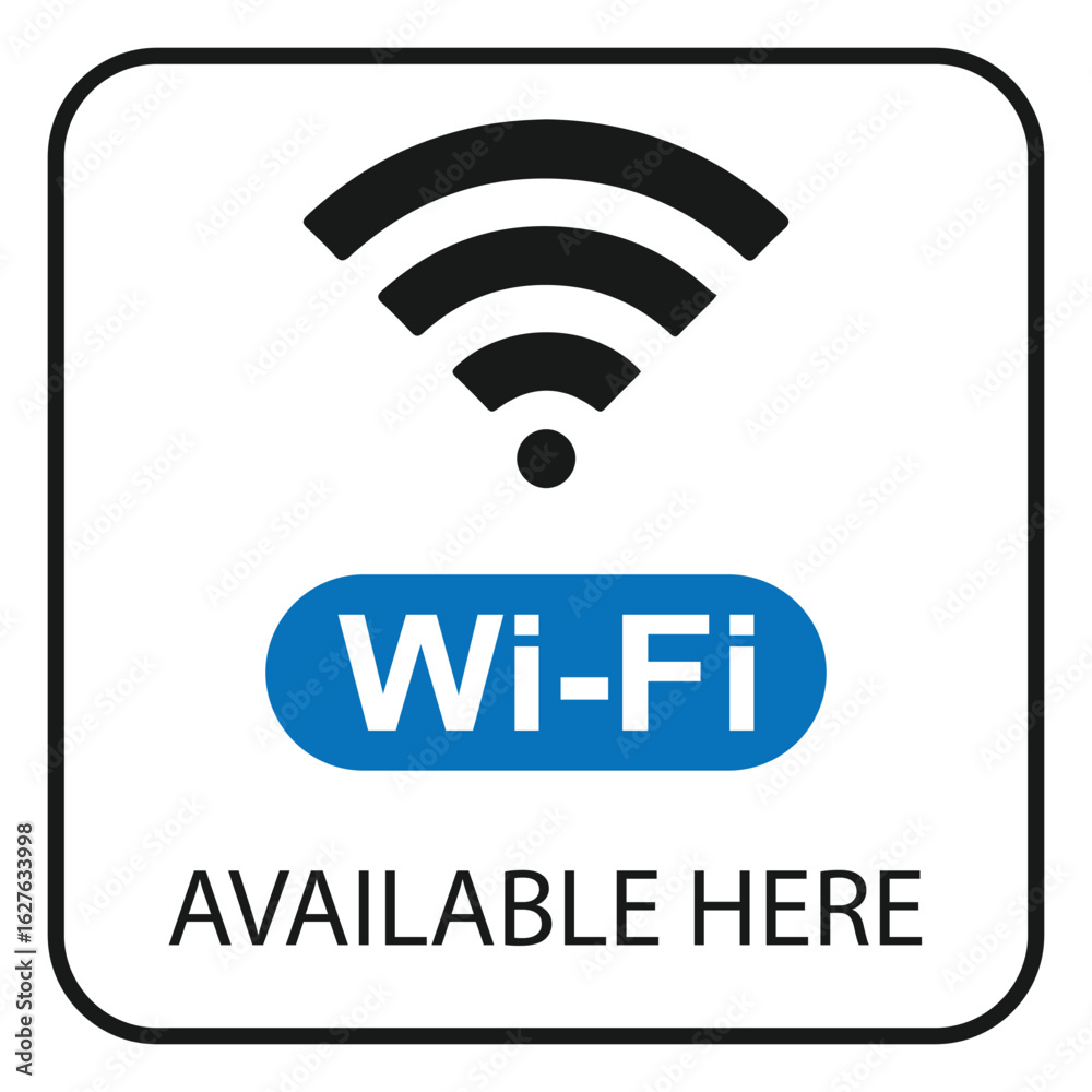 wifi available here sign white background with black icon Stock Vector ...