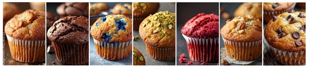 Banner Of Sweet Soft Muffins Like Blueberry, Red Velvet, Chocolate ...