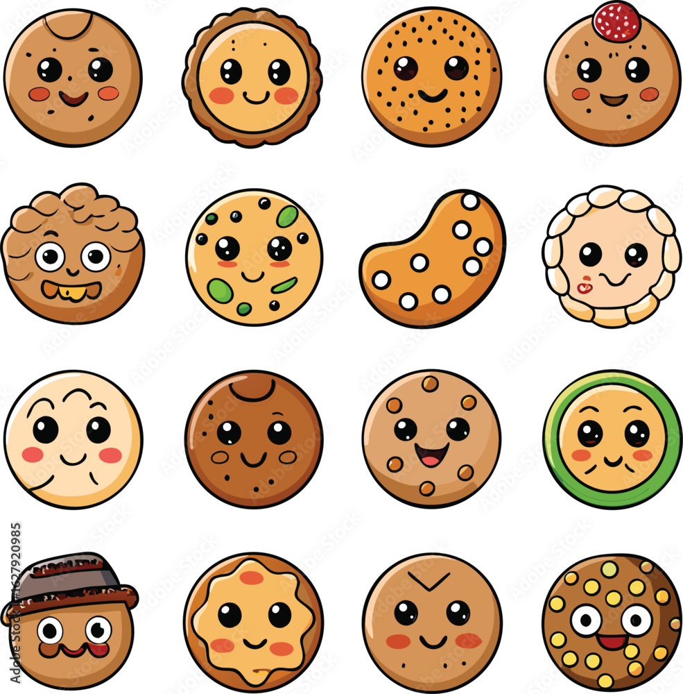 set of cartoon faces cookies coolection expression Stock Vector | Adobe ...