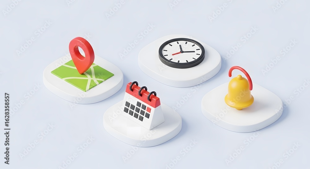 Time Management and Location-Based Scheduling Icons for Productivity ...