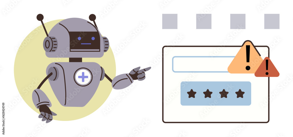 Robot interacting with an alert-laden digital interface featuring ...