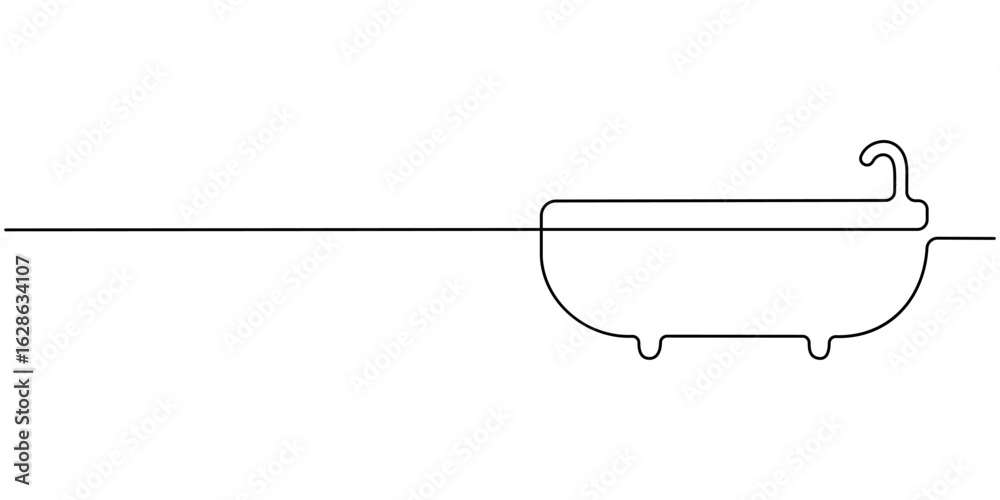 Bathtub continuous one line drawing illustration. Hand Drawn Symbol ...