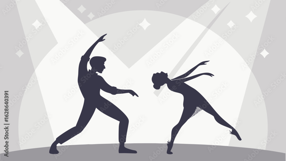 Elegant male and female dancers in silhouette performing on stage with ...