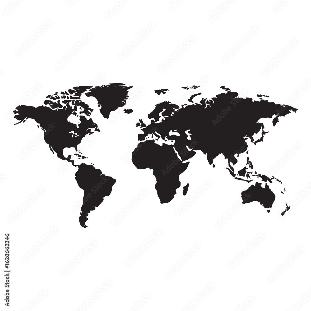 Detailed World Map Vector Illustration on Transparent Background PNG ...