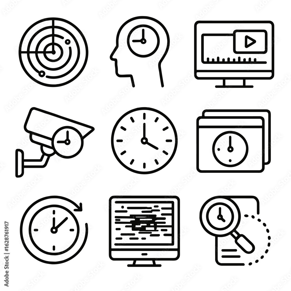 Image vectorielle Stock Chrono Surveillance Icons. Outline style icons ...