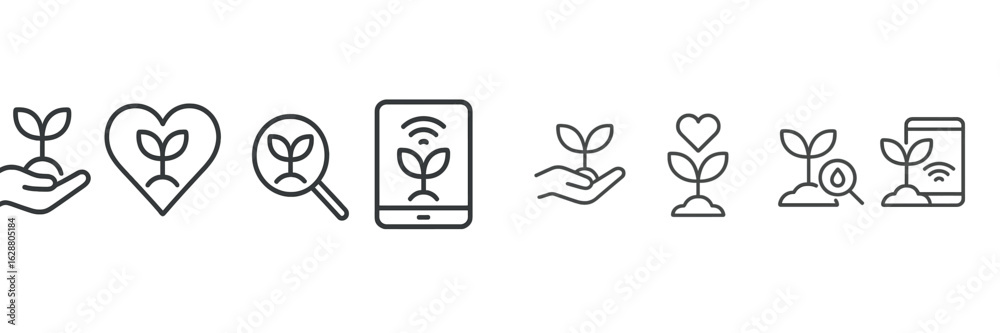 Growing plants symbolism with technology as hand, heart, and device ...