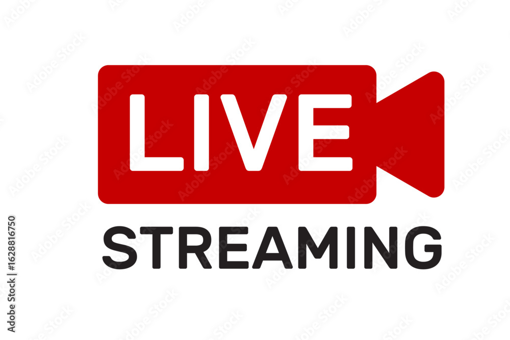 Live streaming icon with red video camera symbol and bold text for ...